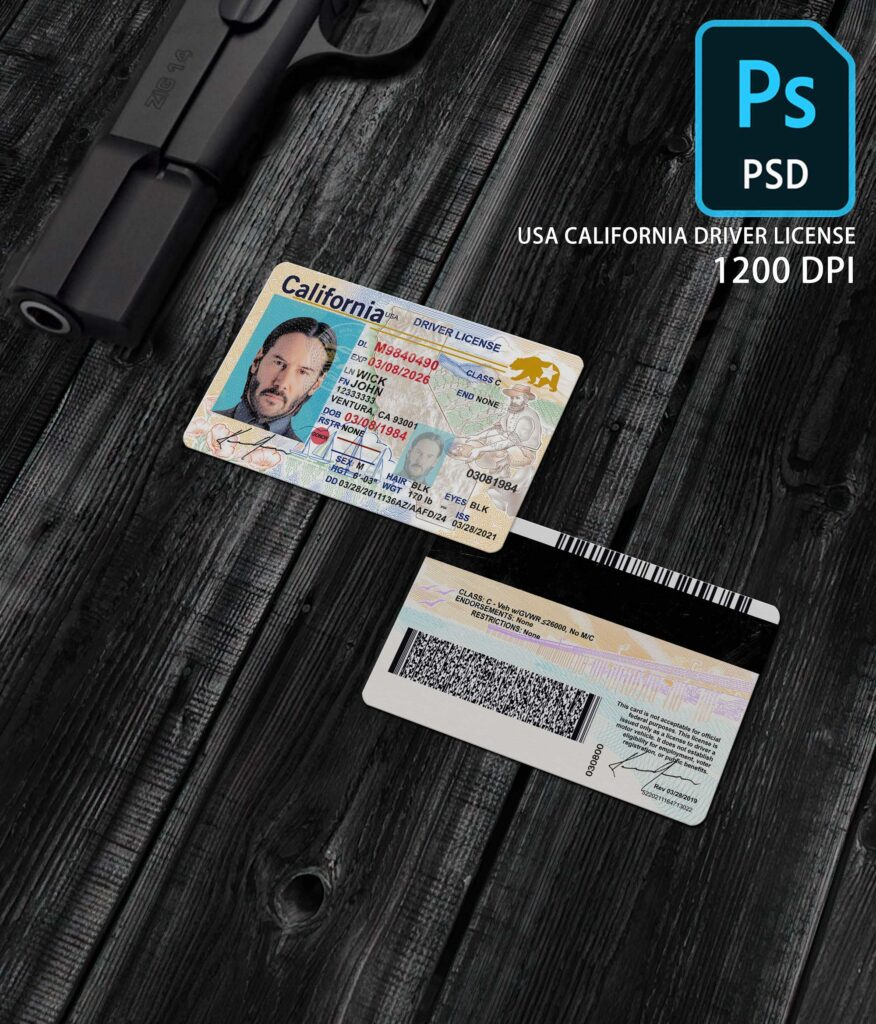 California DL Photoshop Template | JohnWickTemplates.com