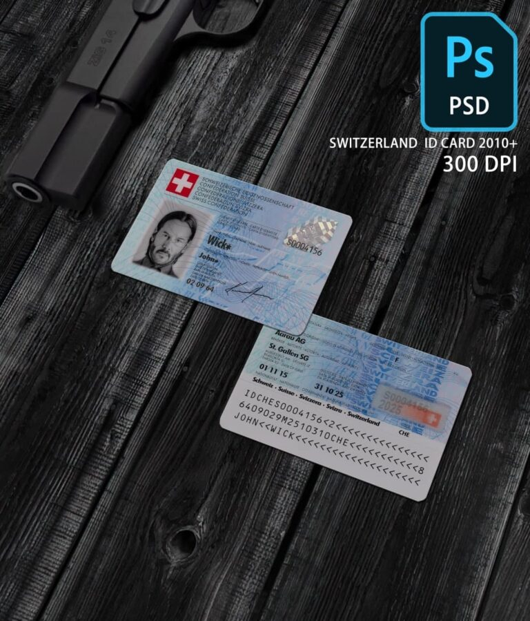 Switzerland ID Card Photoshop Template | JohnWickTemplates.com