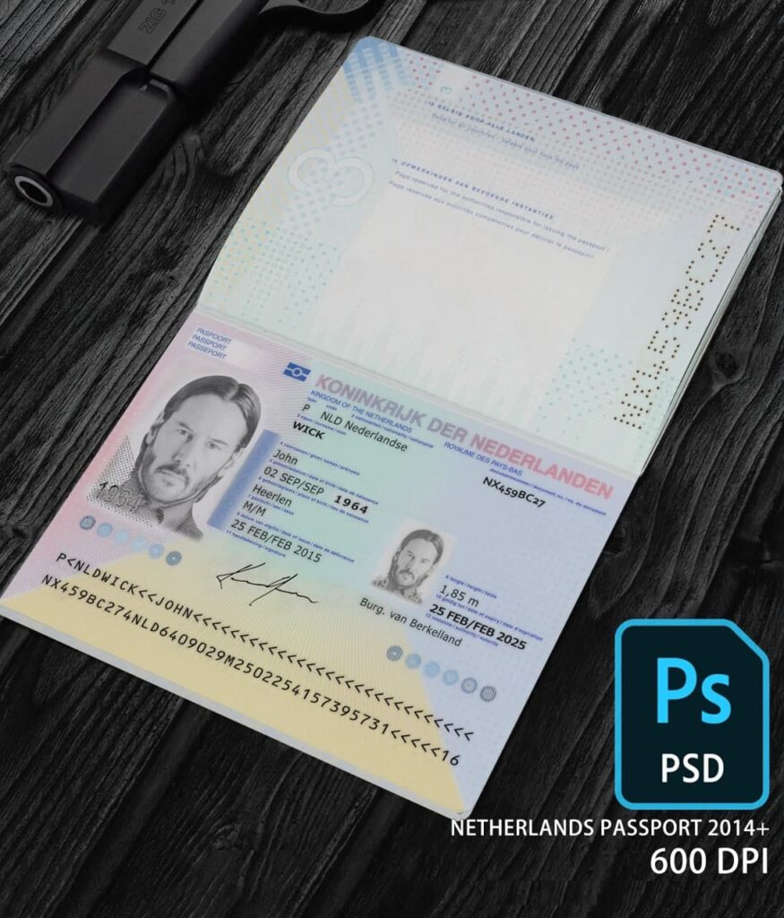 Netherlands Passport Template PSD | JohnWickTemplates.com